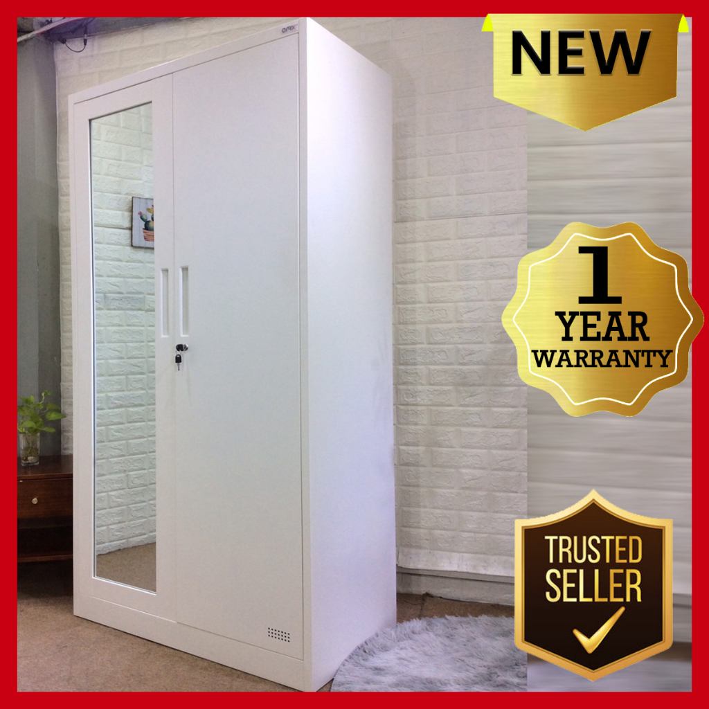 2 Swing Door Cloth Steel Locker (With Mirror) (White) | Shopee Philippines