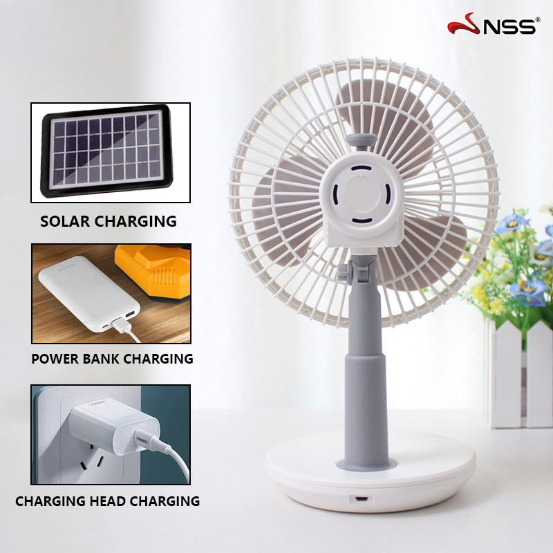 NSS Solar Desk Electric Fan Small fan with USB charging retractable ...