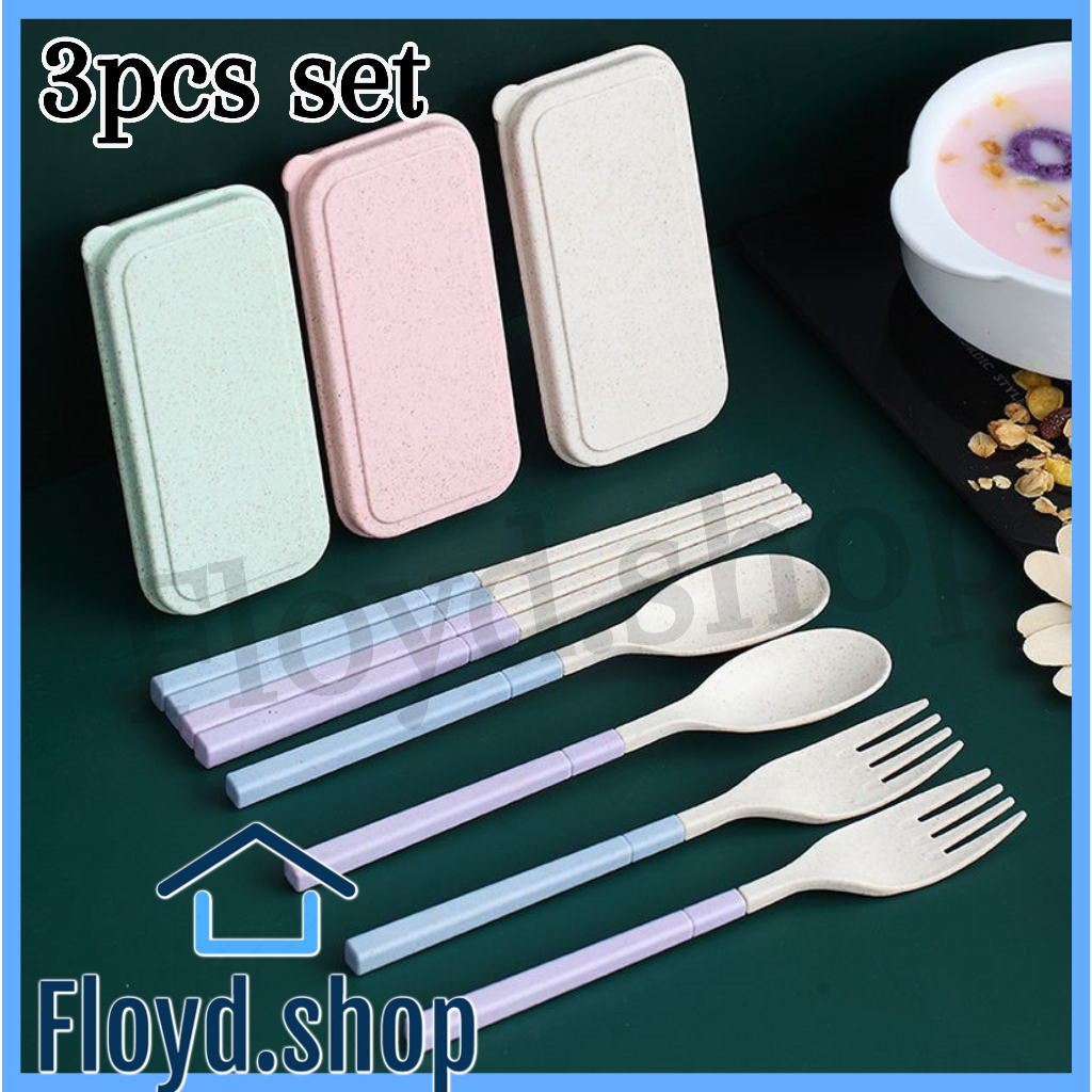 FLOYD.SHOP Reusable Folding Wheat Straw Chopstick Spoon Fork Cutlery ...