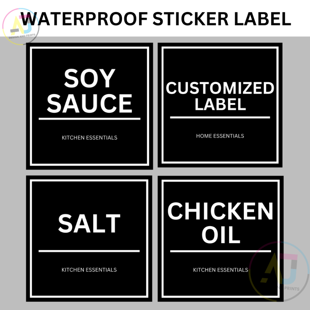 CUSTOMIZED KITCHEN PANTRY AND CONDIMENT BLACK STICKER LABEL WATERPROOF ...