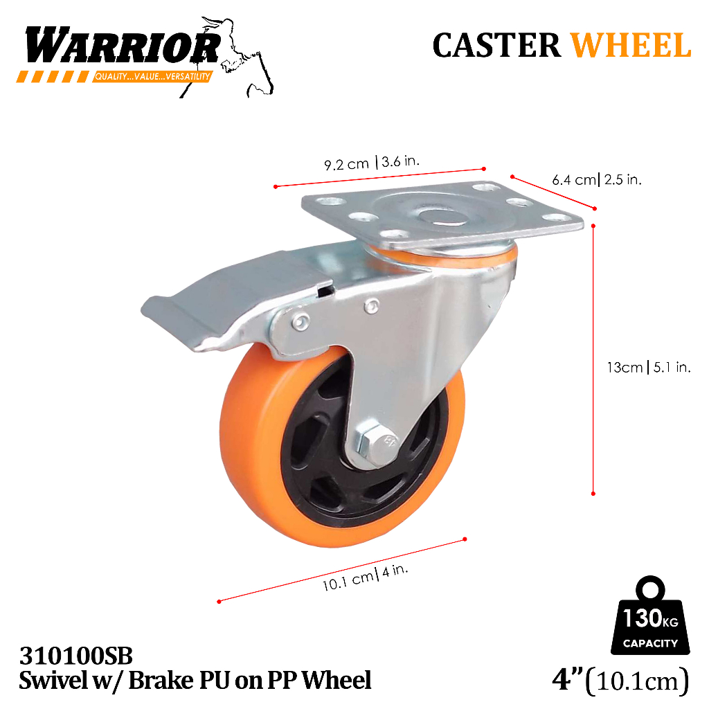 Heavy Duty PU Caster Wheel 2/3/4/5-inches Swivel, Swivel w/ Brake and ...
