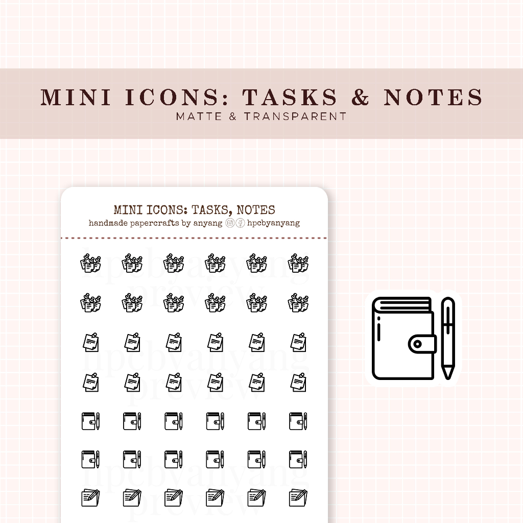 TASKS AND NOTES | Mini Icons | Minimal Functional Planner Stickers for ...