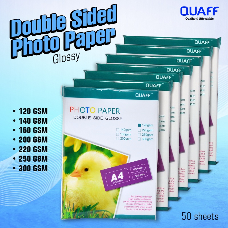 QUAFF Double Sided Inkjet Photo Paper A4 Size Back to Back Printing (50 ...
