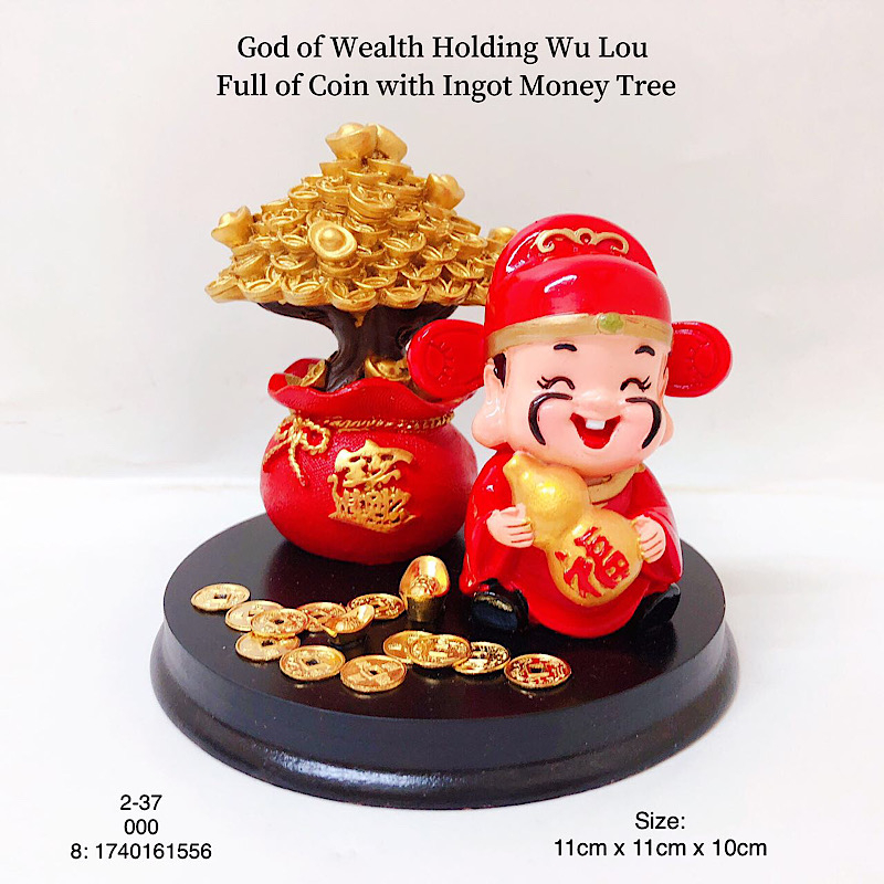 Fengshui God of Wealth Holding Wu Lou Full of Coin with Ingot Money ...