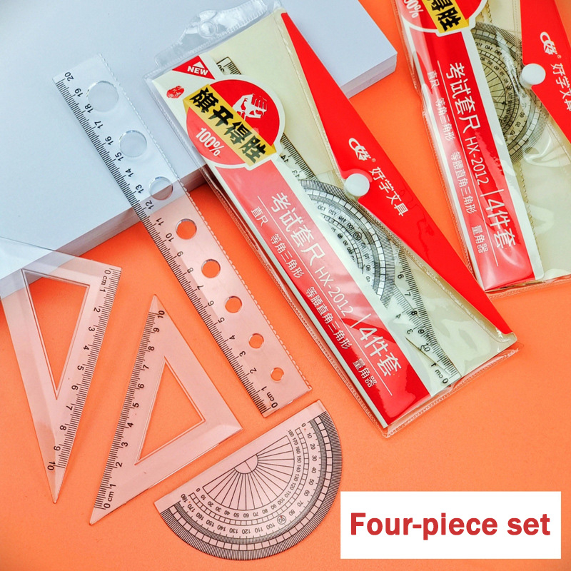 HGS 4in1 Transparent Ruler Set Triangular Ruler Protractor 4pcs 15cm ...