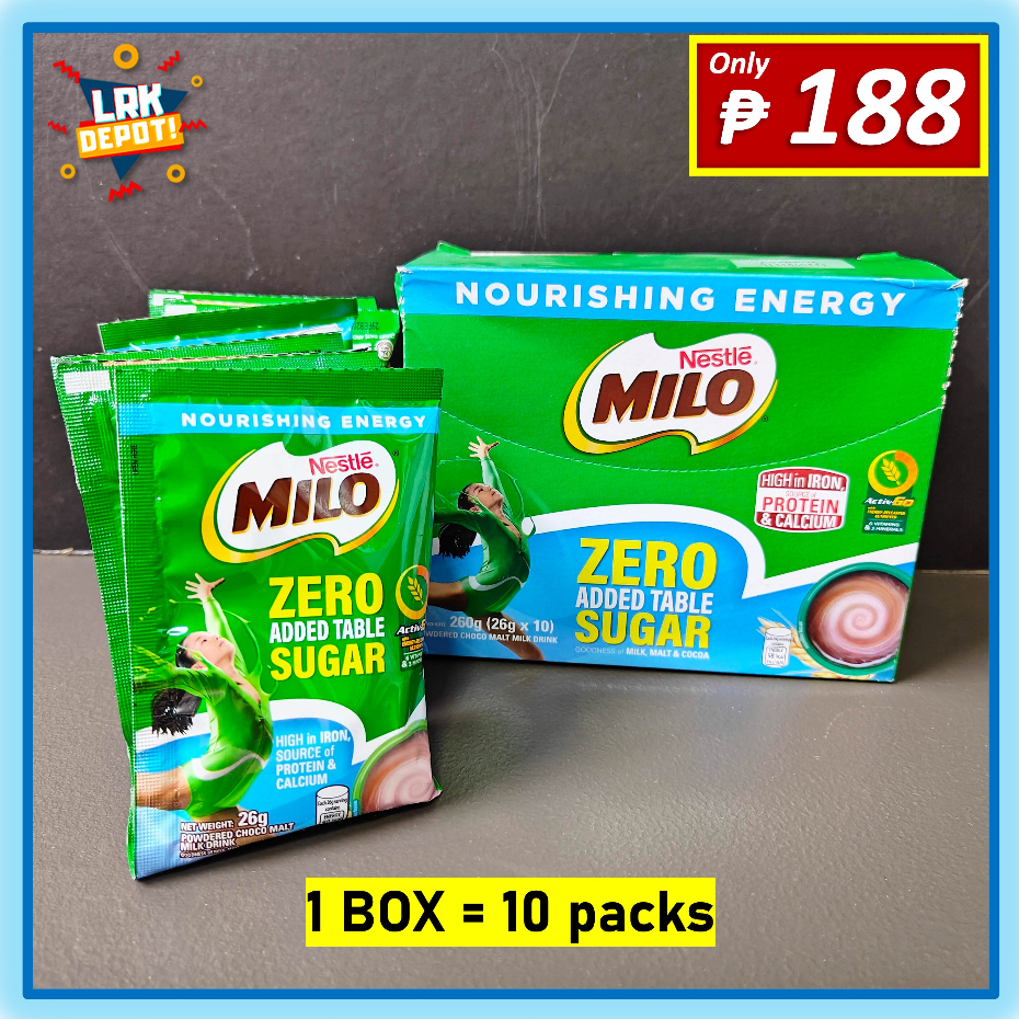 MILO Powdered Chocolate Milk Drink (Zero Added Table Sugar) 26 g - PACK ...