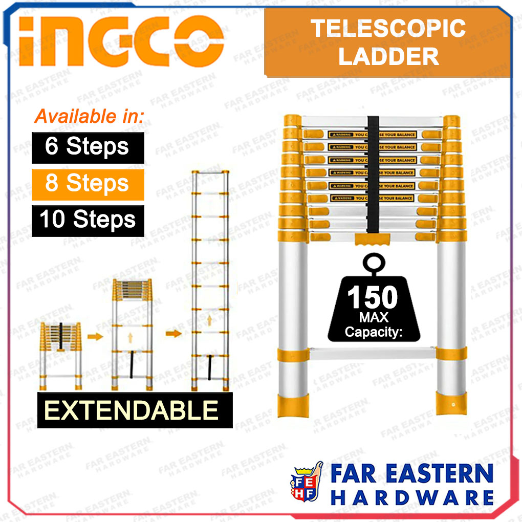 INGCO Telescopic Ladder Extendable Aluminum 6 | 8 | 10 Steps INHT ...
