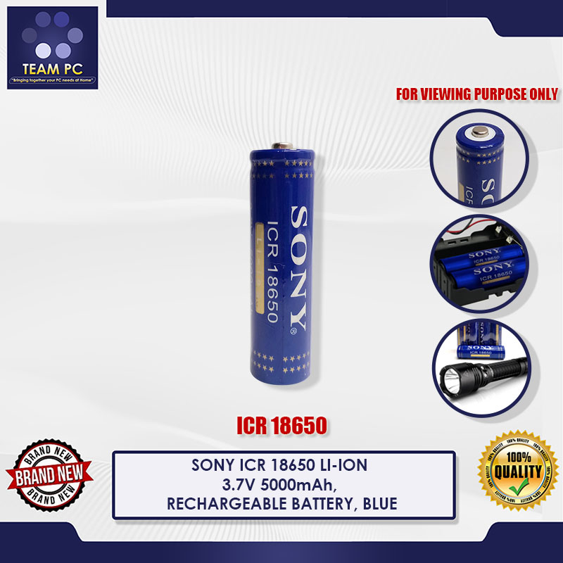 SONY ICR 18650 LI-ION 3.7V 5000mAh, RECHARGEABLE BATTERY, BLUE | Shopee ...