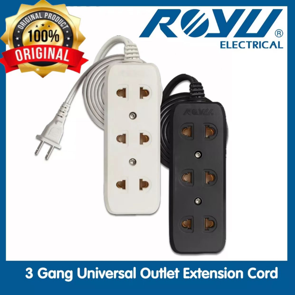 Royu 3 & 4 Gang Universal Extension Cord BLACK (5 METERS) | Shopee ...