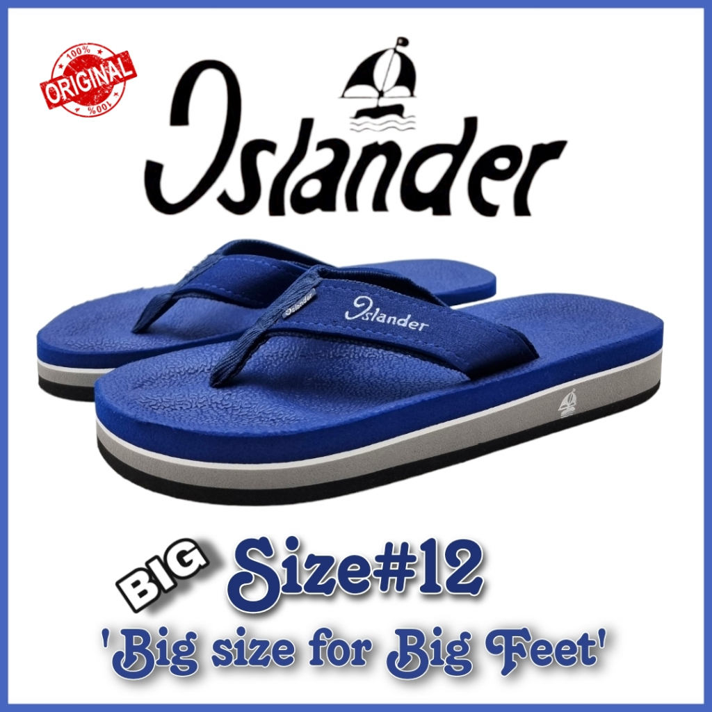 Islander Men's Classic Size#12 'Navy/Grey' Non-Slip rubber slippers ...