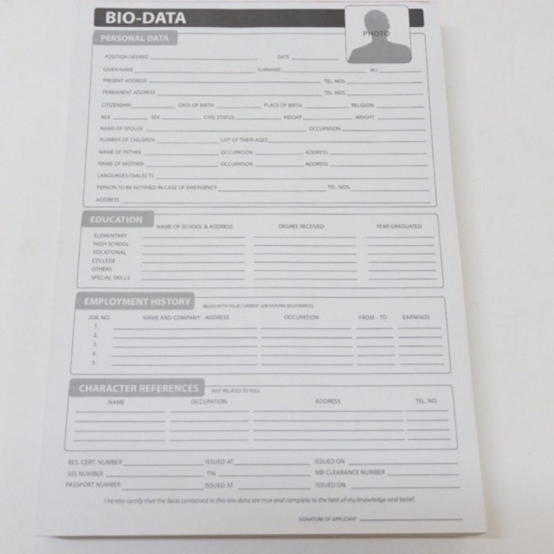 Biodata personal data form sold per pack | Shopee Philippines
