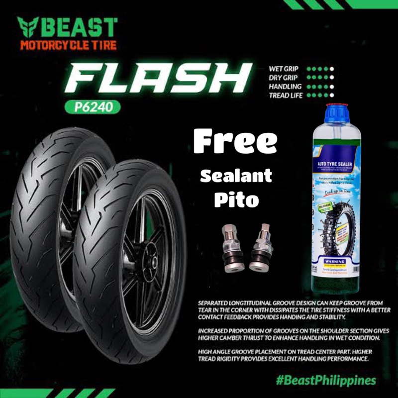 Beast Tire Tubeless Flash 6240 Free Sealant and Pito | Shopee Philippines