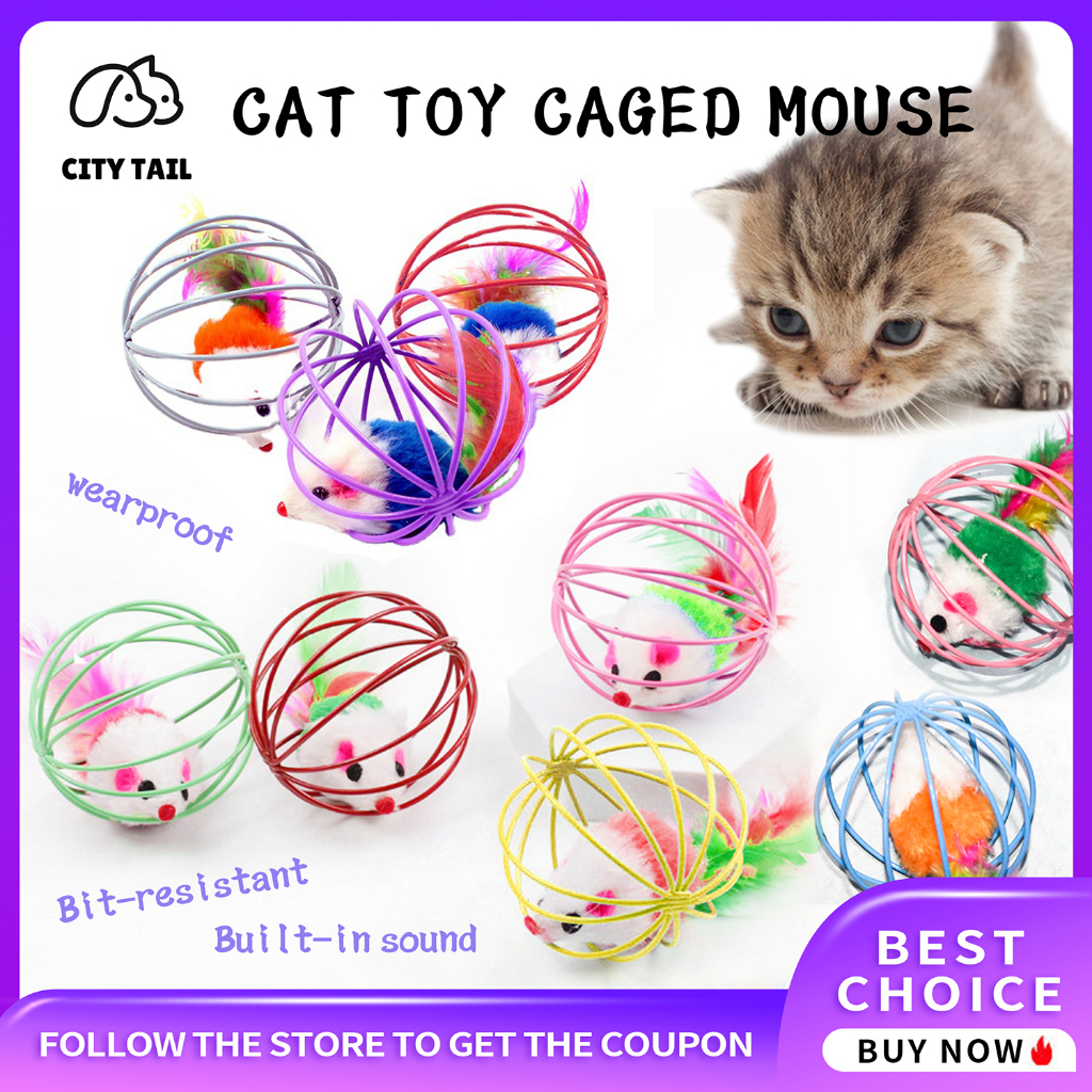 Cat mouse toy chasing toy plush mouse in cage pet interactive cat toy ...