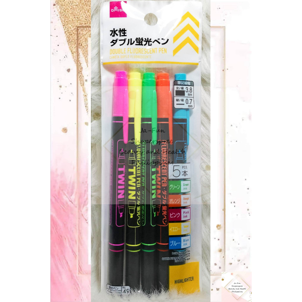 HIGHLIGHTER PEN DOUBLE FLUORESCENT PEN 5PC SET WATER-BASED ( AUTHENTIC ...