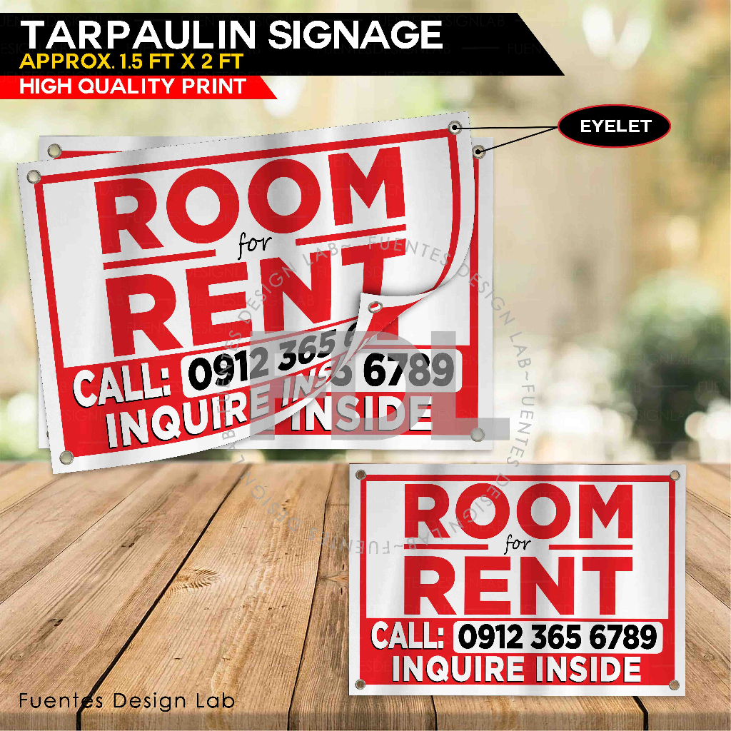 2pcs Room For Rent Signage | Room For Rent Tarpaulin Signage | 1.5ft x ...