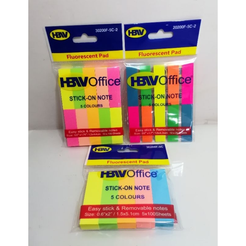 1 Pack HBW STICK-ON NOTE 5 COLOURS Fluorescent Pad | Shopee Philippines