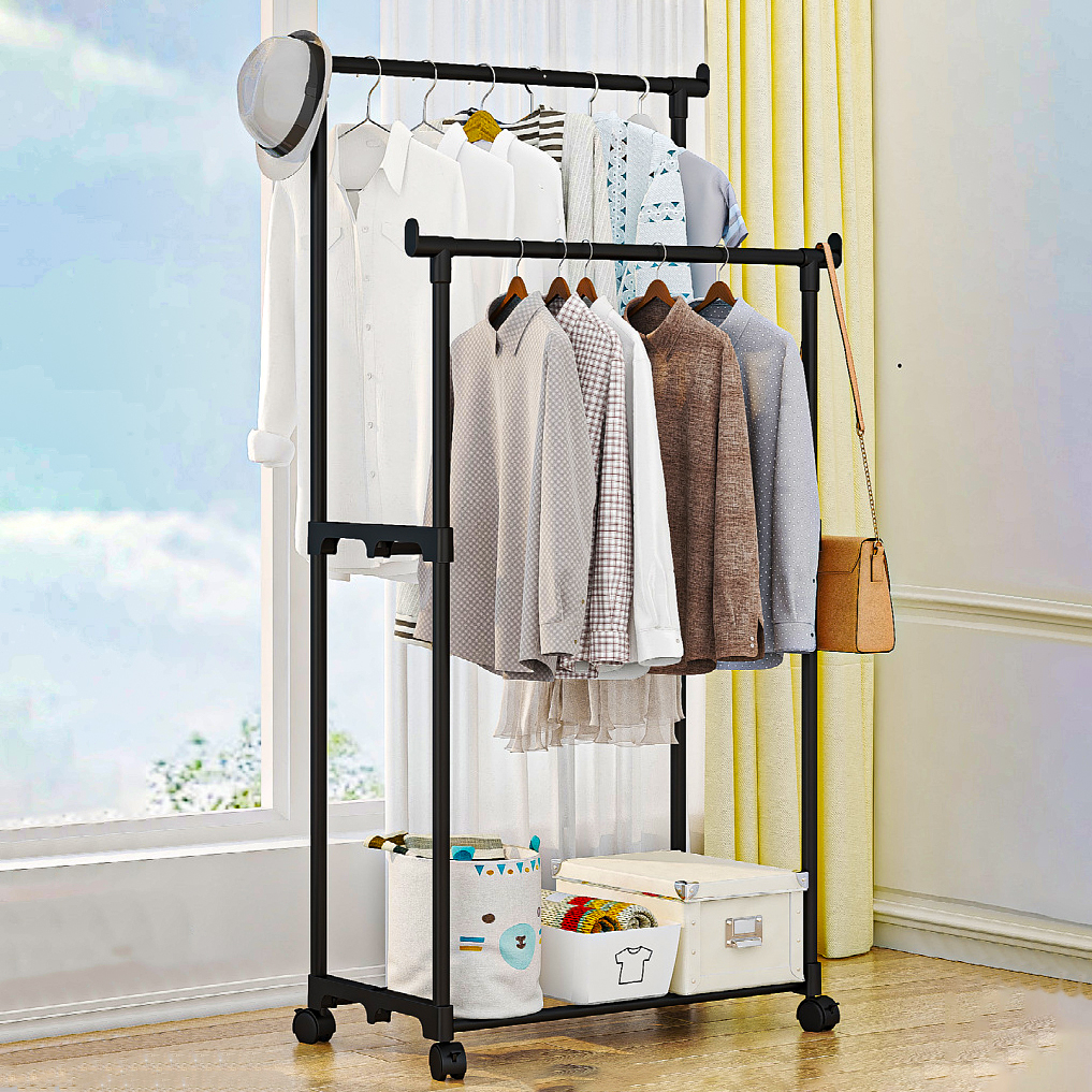 Double-Pole Clothes Rack With Pulley and Luggage Rack | Shopee Philippines