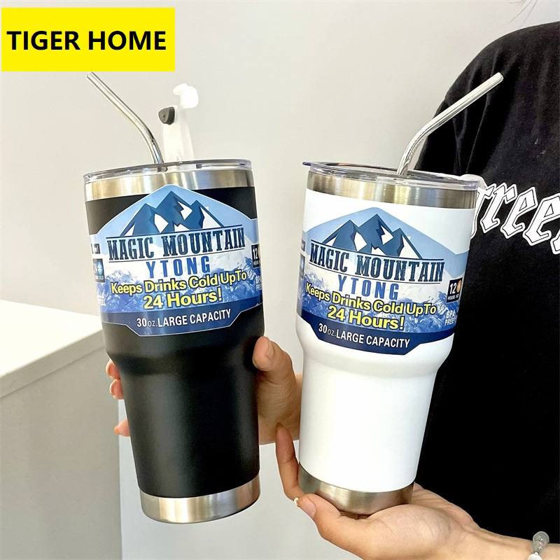 900ml Large-capacity ice bully water cup straw vacuum cup 304 stainless ...