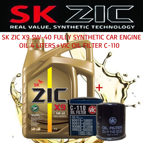 SK ZIC X9 5W-40 Fully Synthetic Car Engine Oil 4 Liters+Vic Oil Filter ...