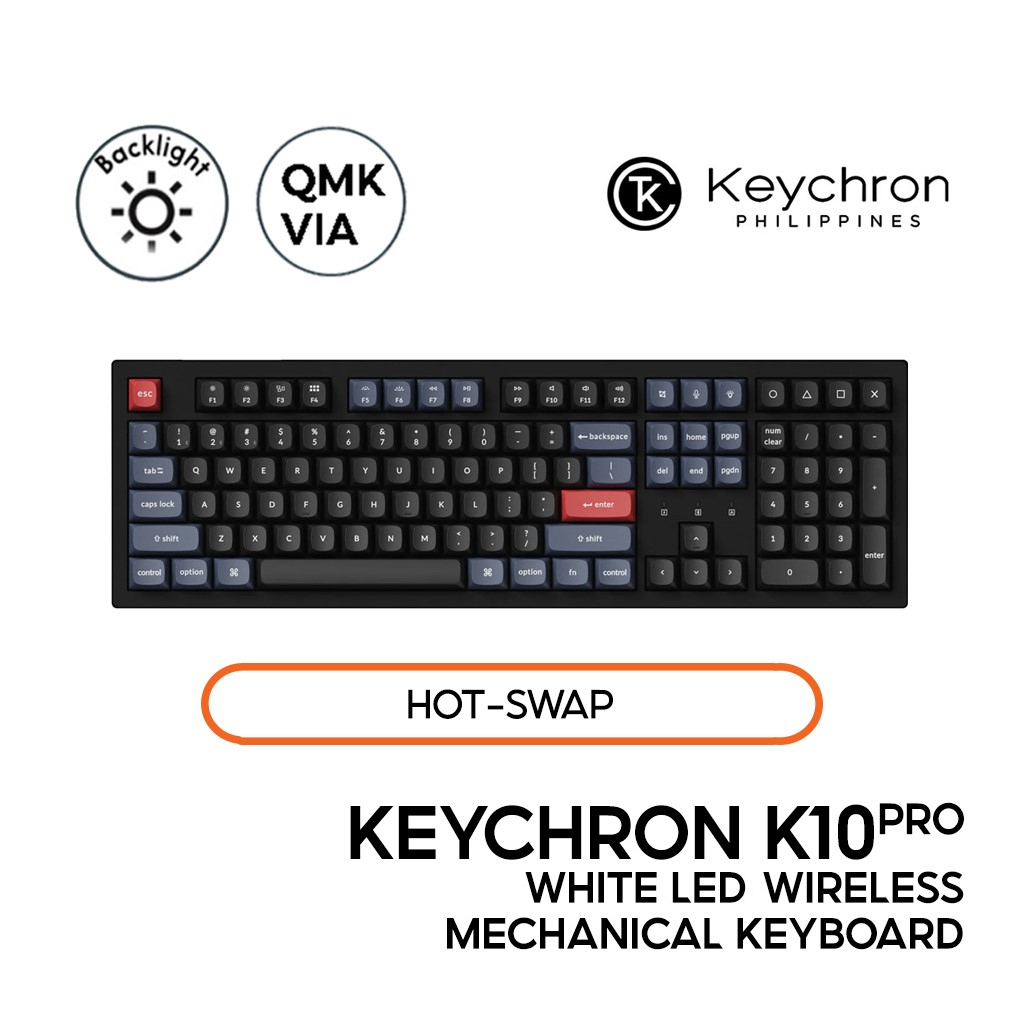 Keychron K10 Pro QMK Mechanical Keyboard Full, Wired/Bluetooth, White ...