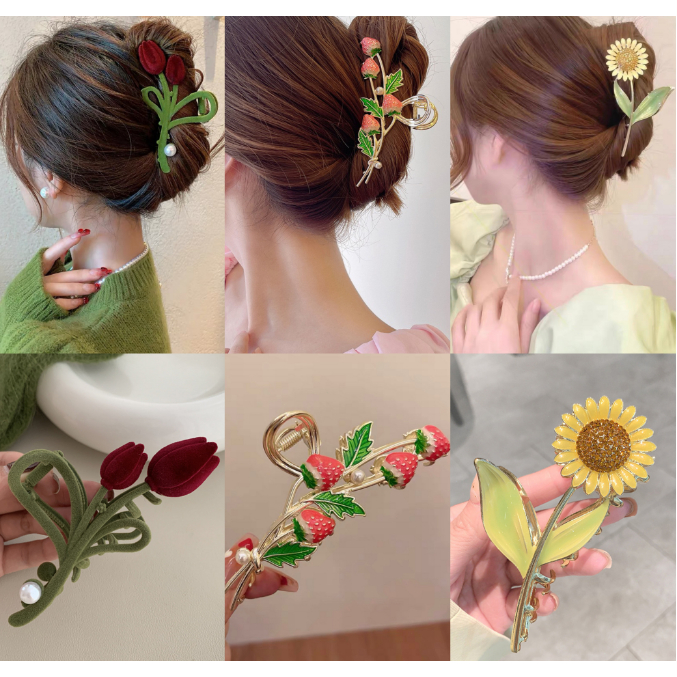 Korea New Tulip Flower Catch Clip Retro Sunflower Hair Claws Female ...