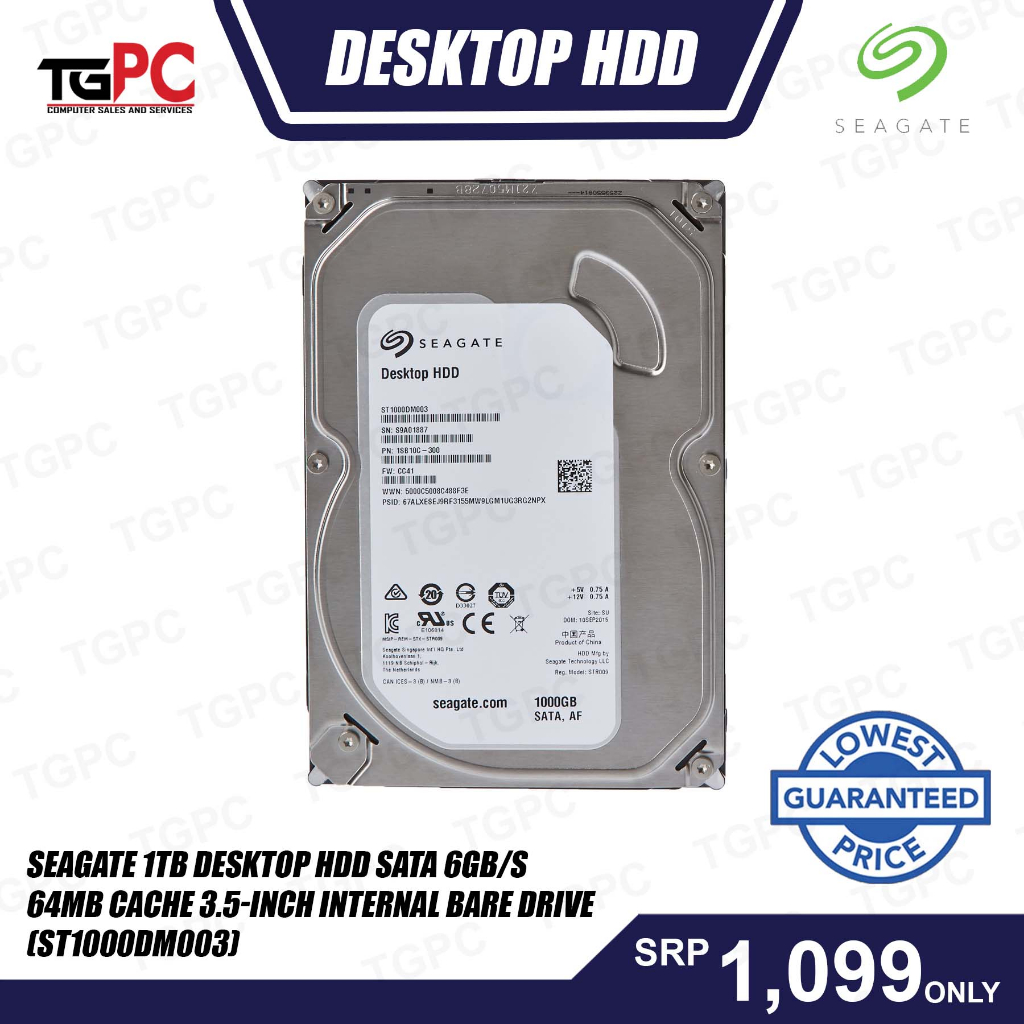 Seagate 1TB Desktop HDD Sata 6Gb/s 64MB Cache 3.5-Inch Internal Bare ...