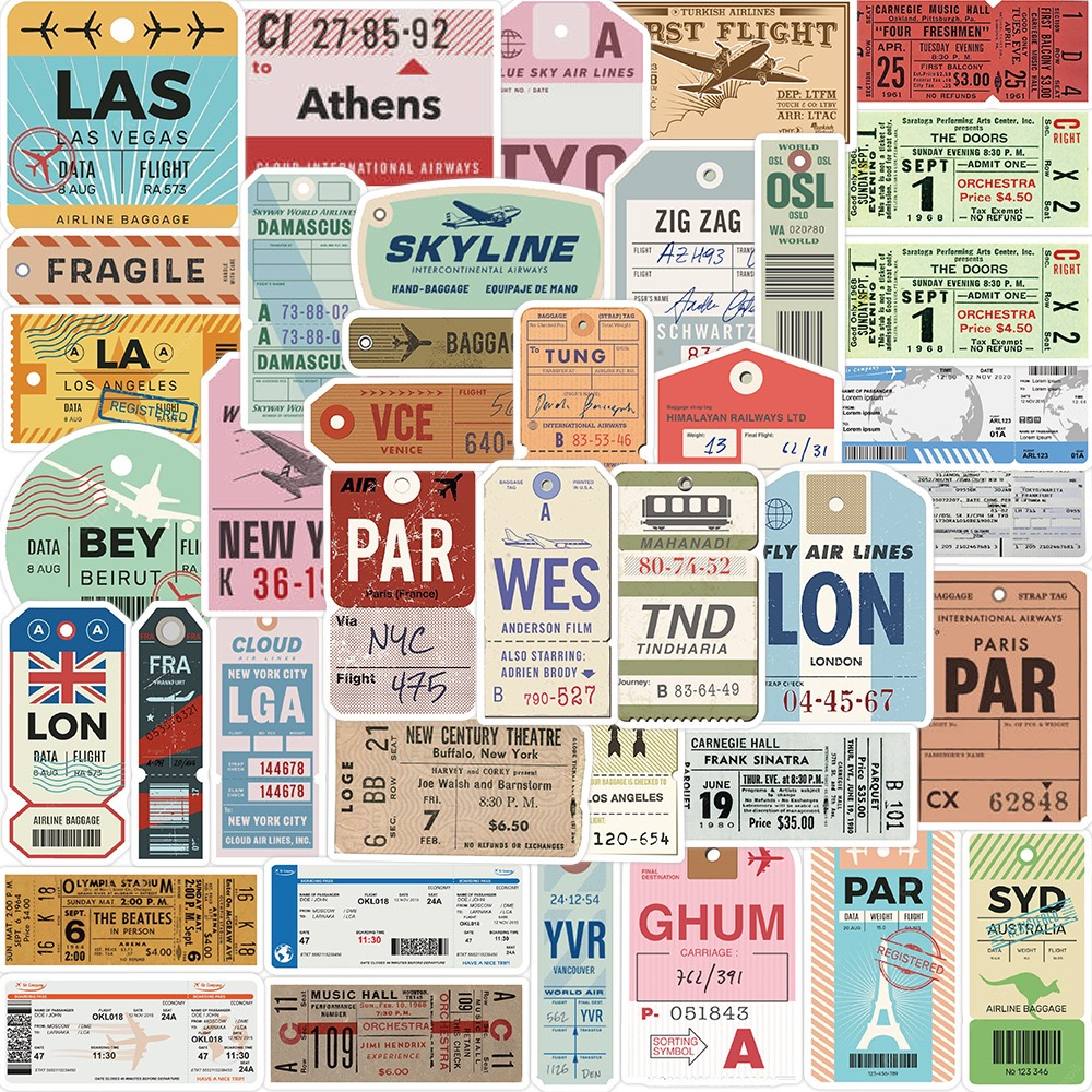 40pcs Retro Plane Tickets Airline Tickets Cinema Stickers DIY ...