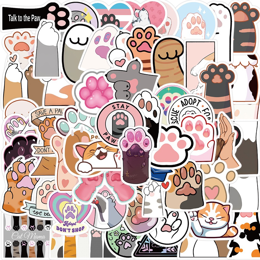 61PCS Cartoon Cute Cat Claws Graffiti Stickers Luggage Phone Case ...