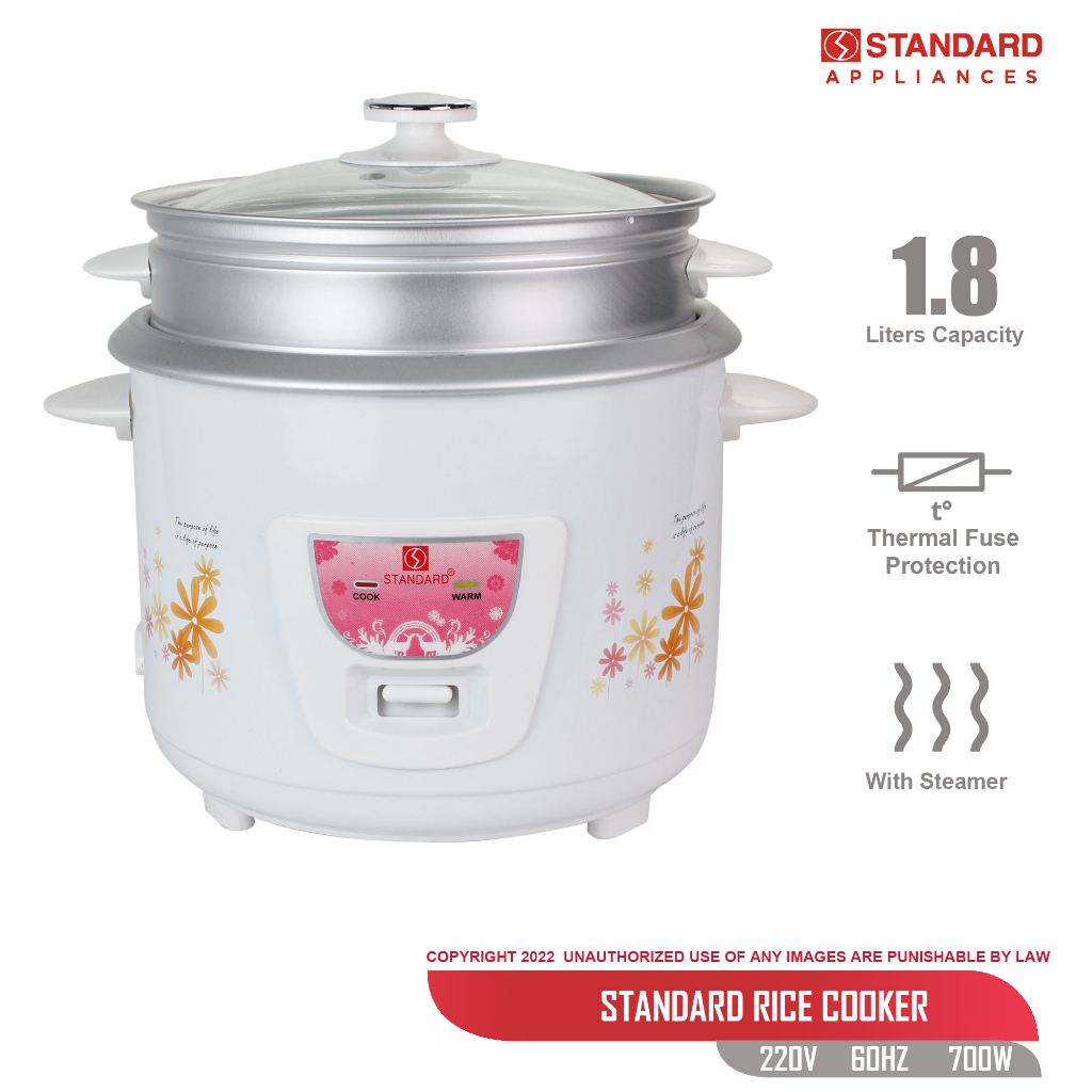 Standard Rice Cooker 1.8 Liters with Steamer 10 Cups Rice with ...