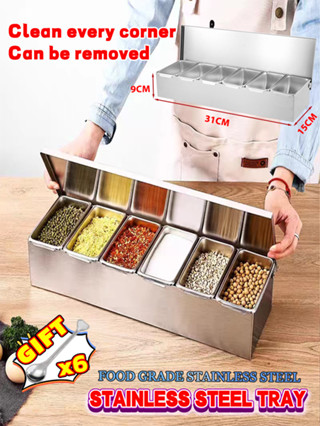 Seasoning bottle 4&6 compartments Stainless container with cover ...