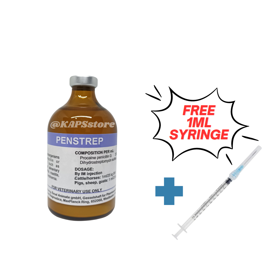 PENSTREP | INJECTION | FOR ANIMALS 100ml plus 1ml syringe | Shopee ...