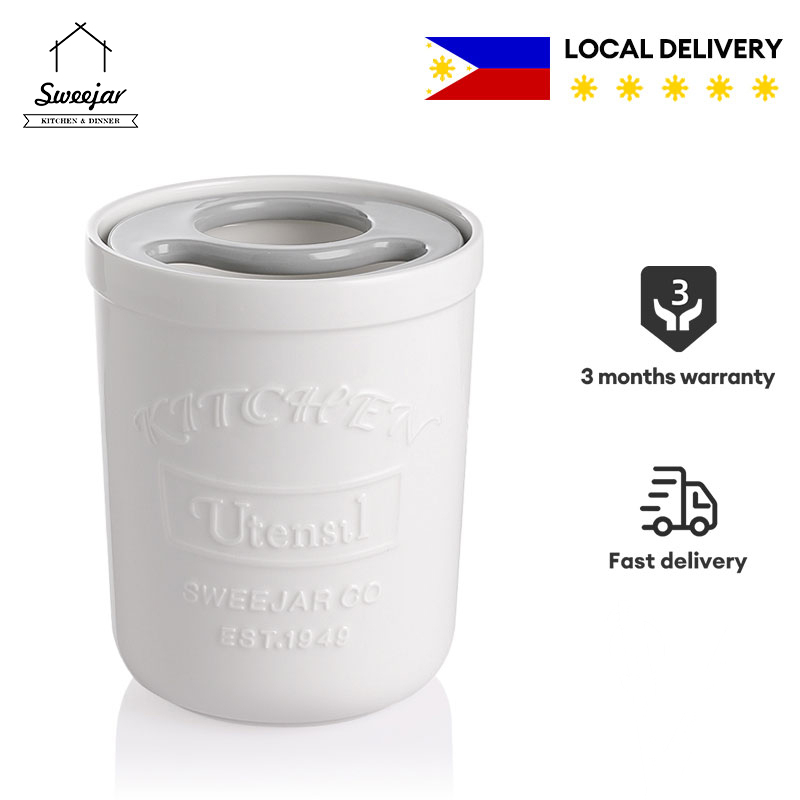Sweejar Ceramic Utensil Crock with Detachable Lid Kitchen Storage Crock ...