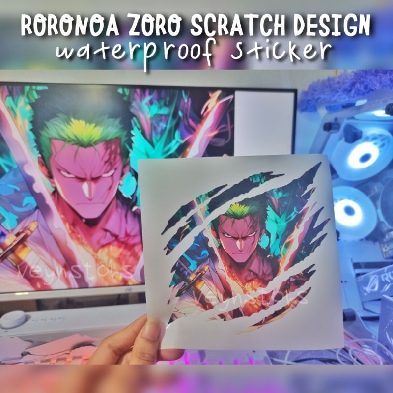 ONE PIECE RORONOA ZORO SCRATCH DESIGN WATERPROOF STICKER FOR FLASK ...
