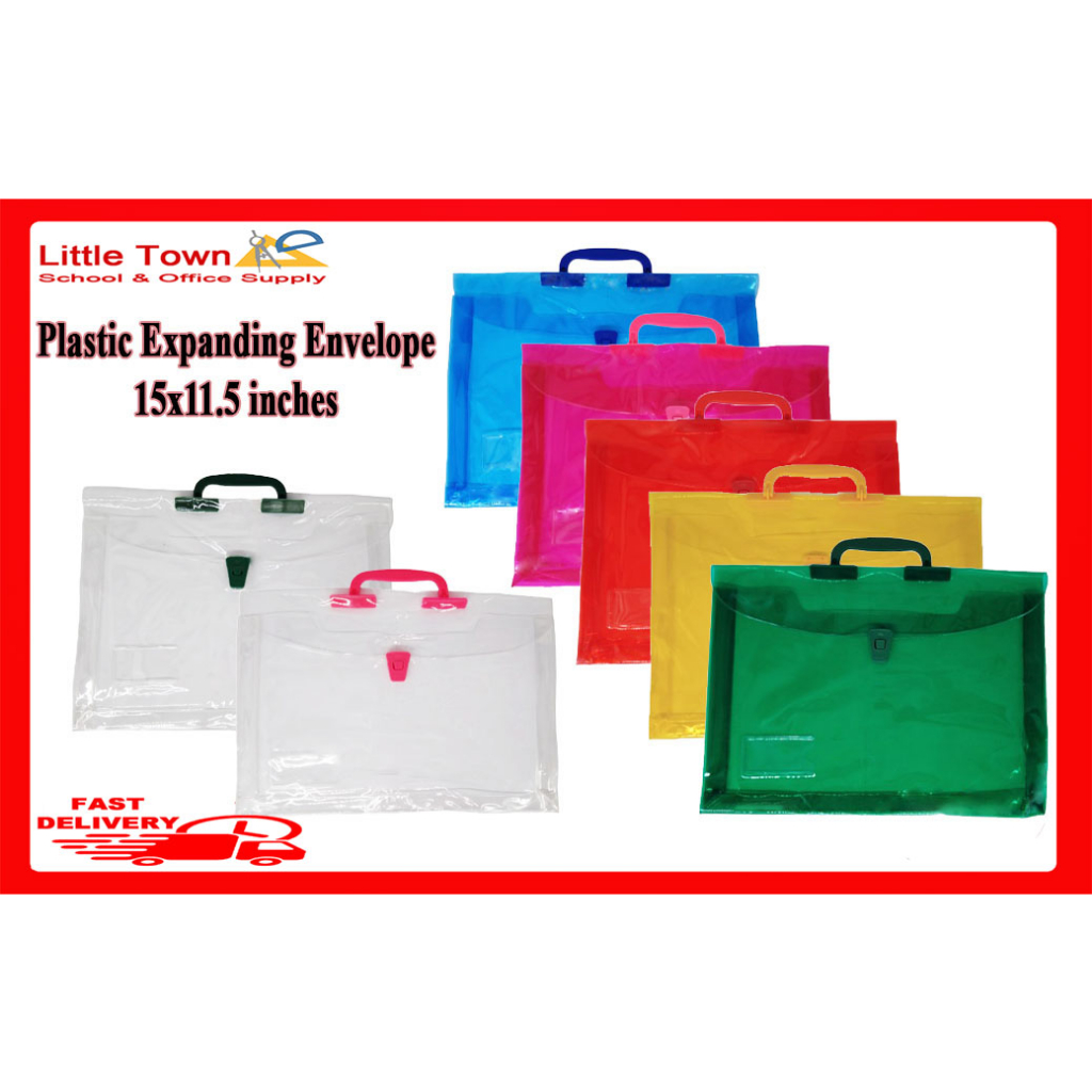 Plastic Expanding envelope with handle Long (size: 15x11.5 inches ...