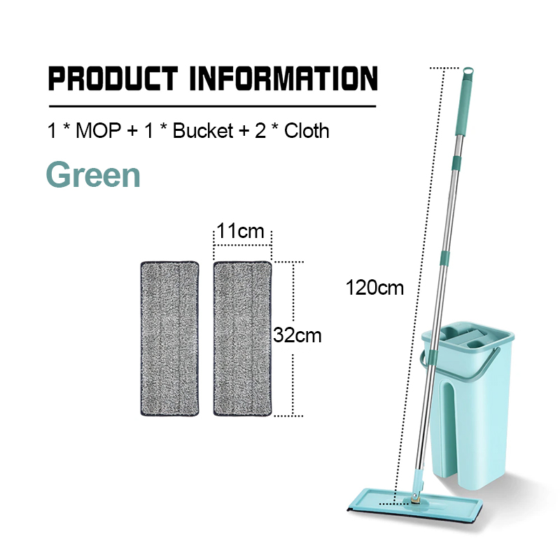CHIT Flat Squeeze Mop with Bucket 360° Rotating Self Wash Floor Mop ...
