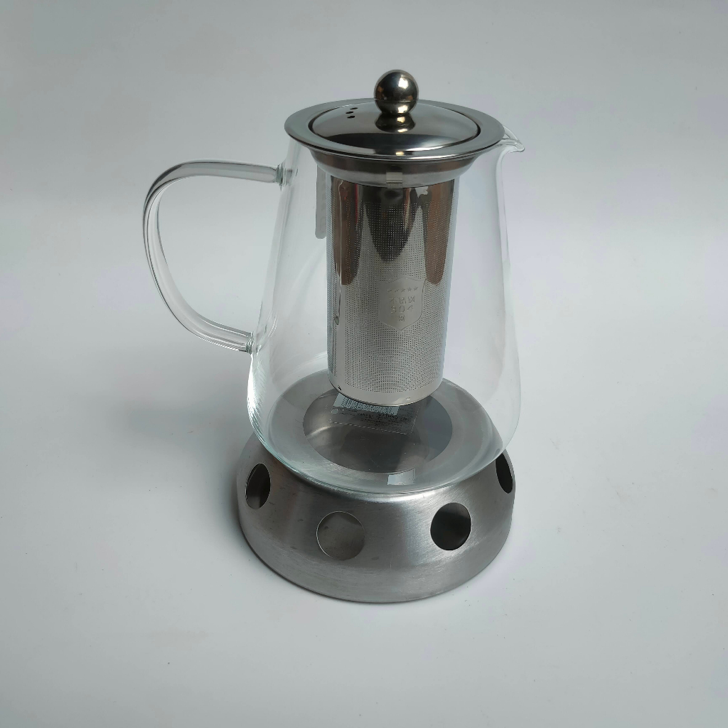 950ml Glass Teapot with Stainless Candle Warmer with stainless steel ...