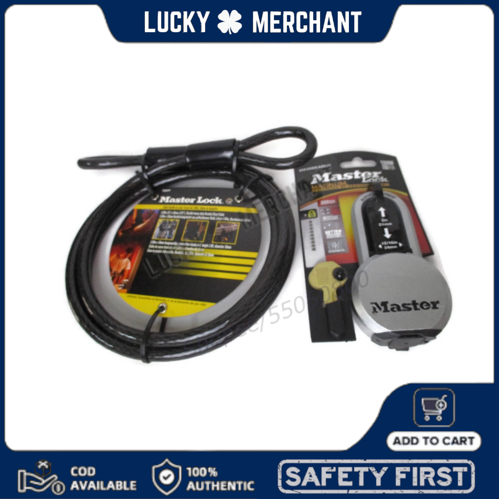 Master lock Braided steel cable 6ft x 10mm + master lock magnum padlock ...
