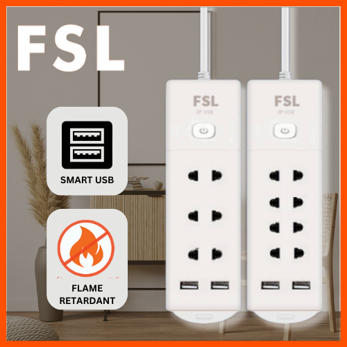 FSL Power Socket Extension w/2USB 10A 250V 3M | Shopee Philippines