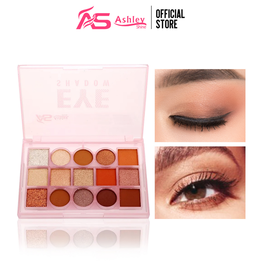 Ashley Shine Artist Make Up 15 Colors Eyeshadow Palette & Blusher & Highlight AS3076 | Shopee ...
