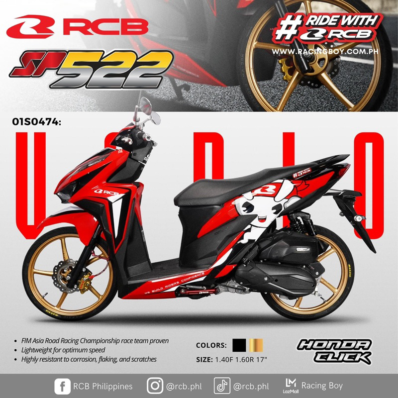 RCB 5 Spokes Mags Front 5 Holes Honda Click 150i 1.4 x 1.6 x 17 ...