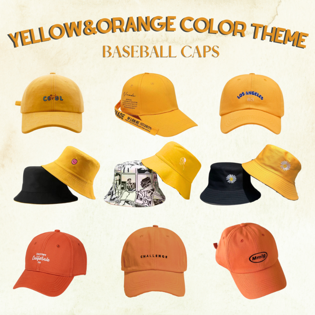 Yellow/Orange Color Theme Korean Cotton Unisex Baseball Cap & Hat ...