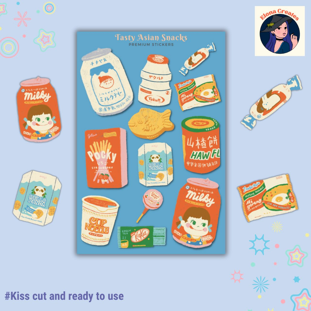 Tasty Cute Food Asian Snacks Waterproof Sticker Sheet For Planner And ...