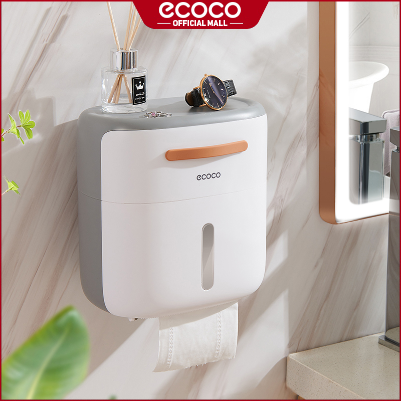 Ecoco Bathroom Tissue Holder Wall Mounted Toilet Paper Holder Roll Paper Towel Box | Shopee ...