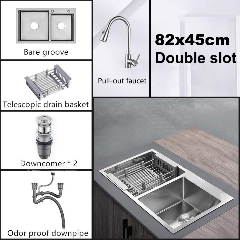 SUS304 Sink Complete Set Drain Basket Thickened Double for kitchen stainless steel With Sink ...