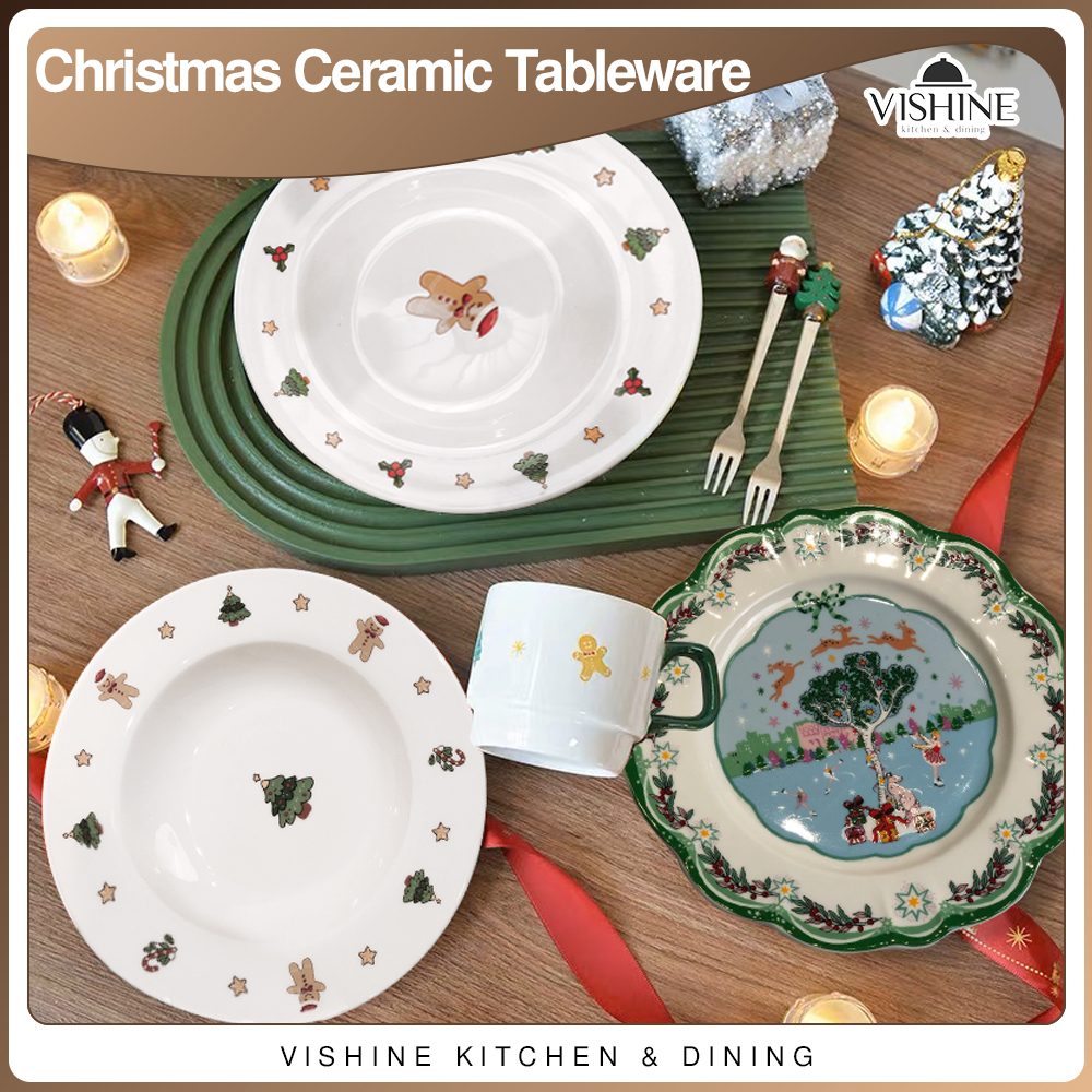 Christmas Ceramic Tableware Pine Tree Snowman Dinner Plate 12inch Deep ...