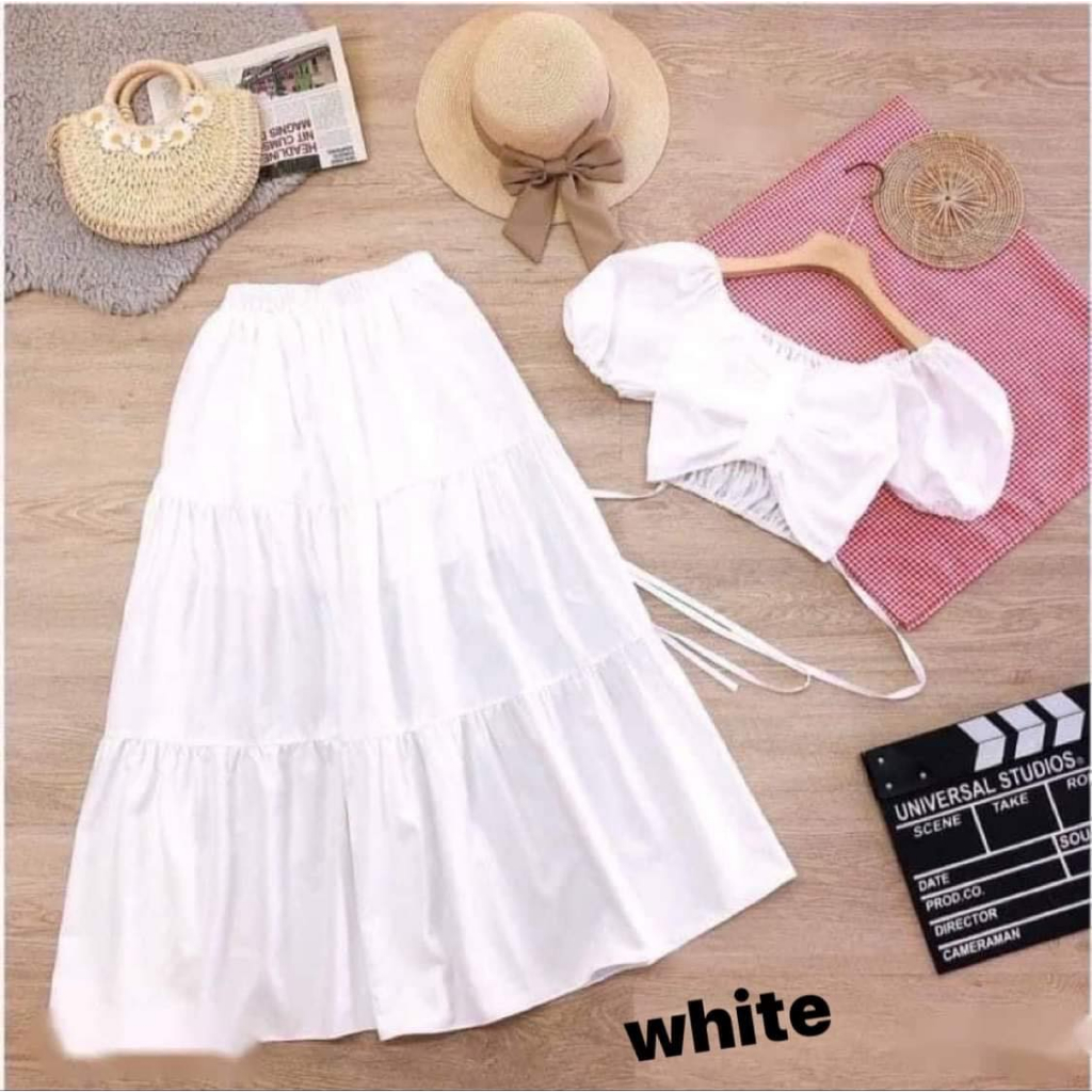 Jen Coordinates Long Skirt with String Crop Top Challis Fabric | Shopee ...