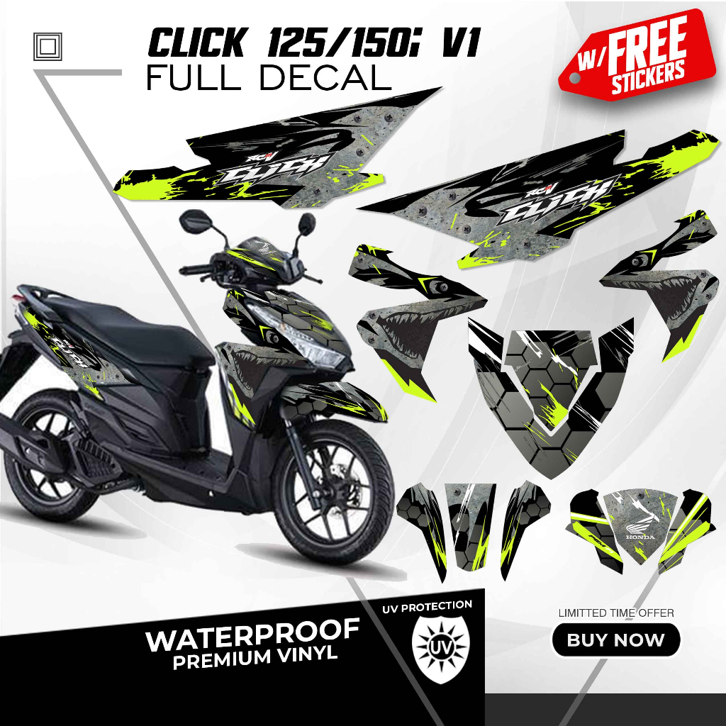 HONDA CLICK 125/150i Version 1 Decals - Waterproof Sticker.DARK SHARK ...