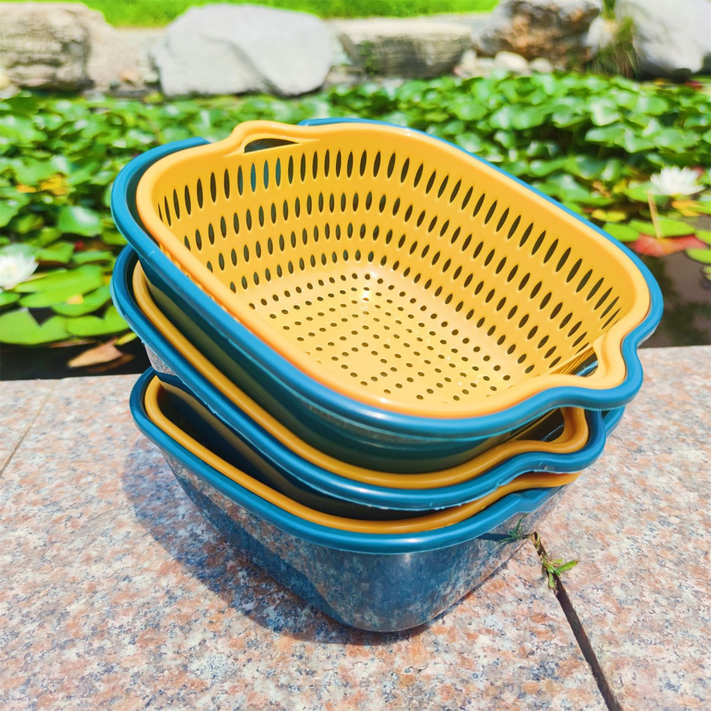 Double-layer Drain Basket Plastic Vegetable kitchen washing fruit washing vegetable basket ...