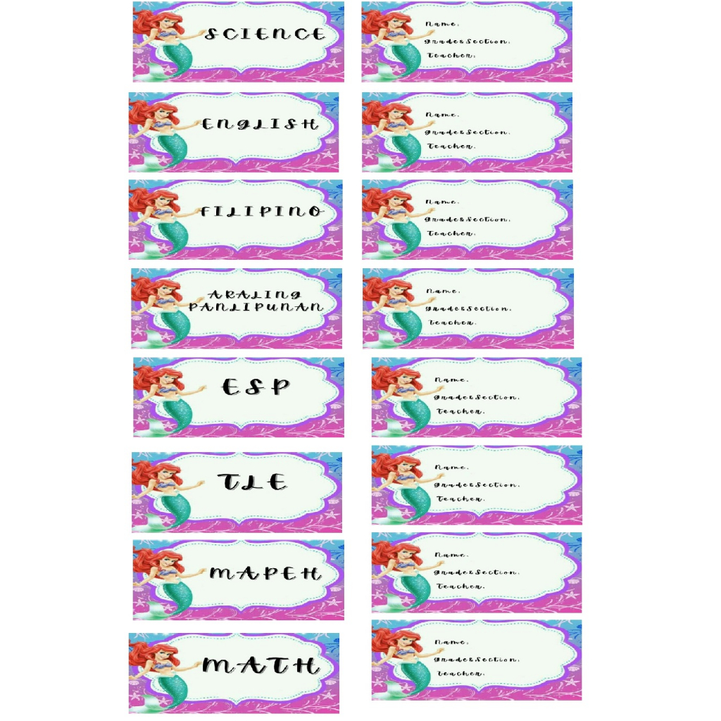 mermaid subject and name label sticker set | Shopee Philippines