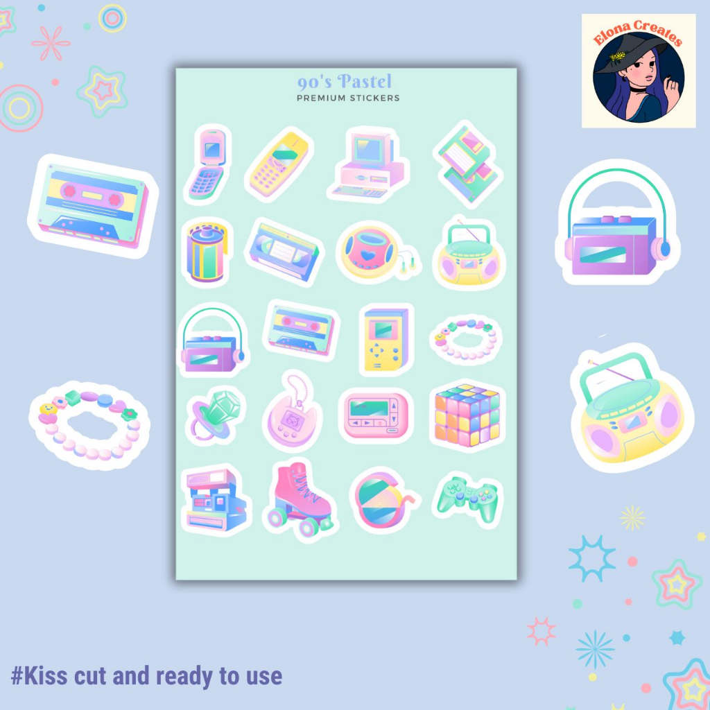 90's Throwback Pastel Sticker Sheet For Planner And Journal/Laptops EC ...